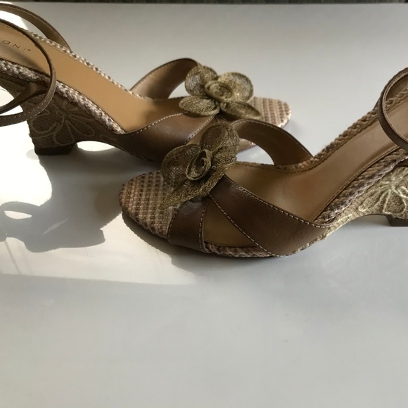 FIONI Clothing | Shoes | Fioni Strappy Wedge Sandal With Burlap Flower ...